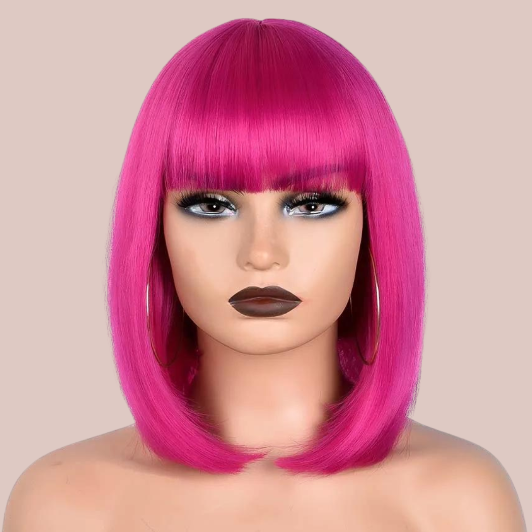 HOC3412 Hot Pink Sharp Bob Wig With Fringe – House of Chastity