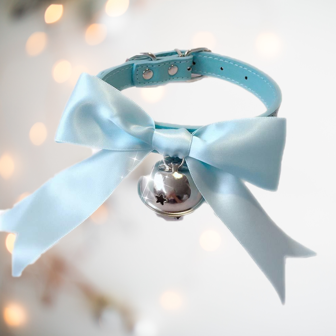 Satin Soft Bow Collar With Large Silver Bell for LGBTQ, Men, Women ...